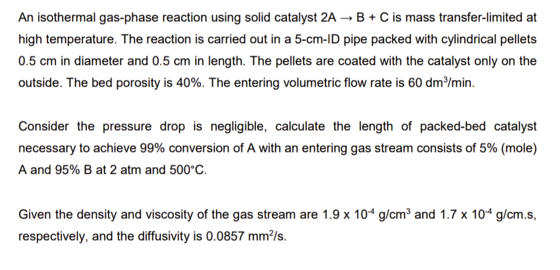 Solved An isothermal gas-phase reaction using solid catalyst | Chegg.com