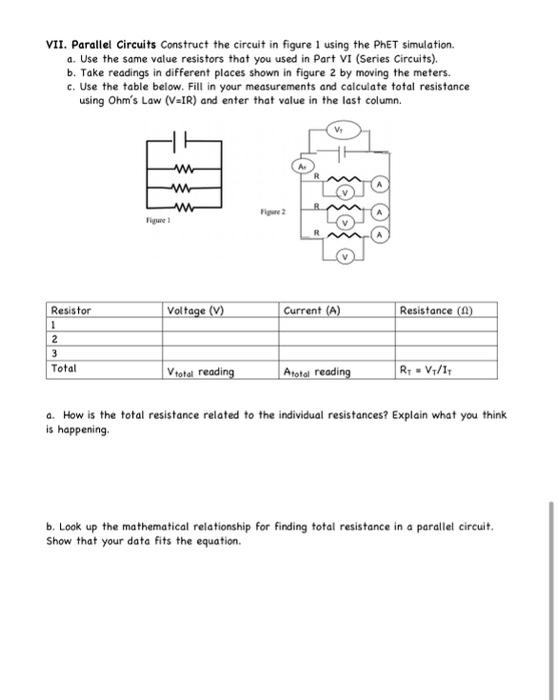 Solved VII. Parallel Circuits Construct the circuit in | Chegg.com