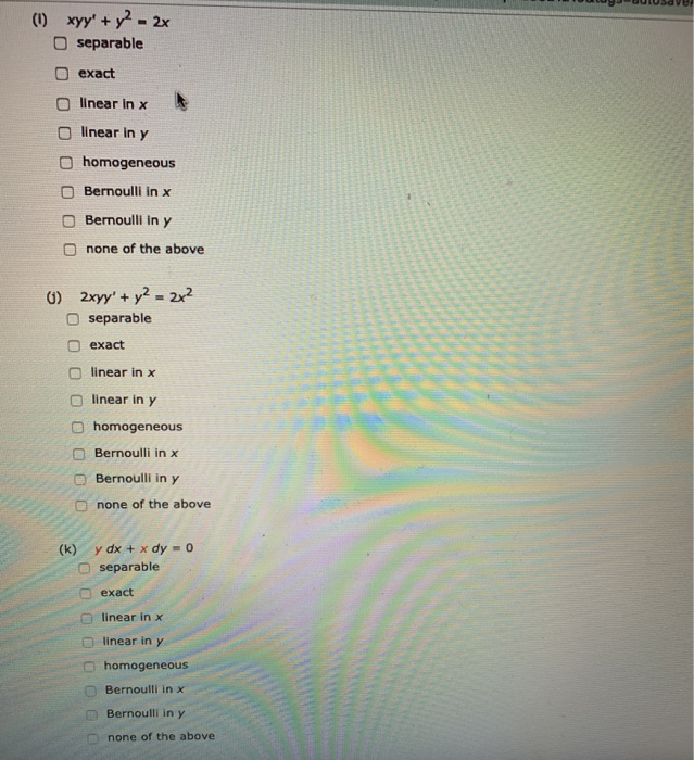Solved (c) (x + 1) --y + 10 separable exact linear in x | Chegg.com