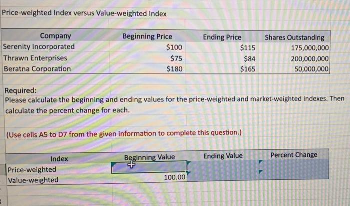 Solved Price-weighted Index versus Value-weighted Index | Chegg.com