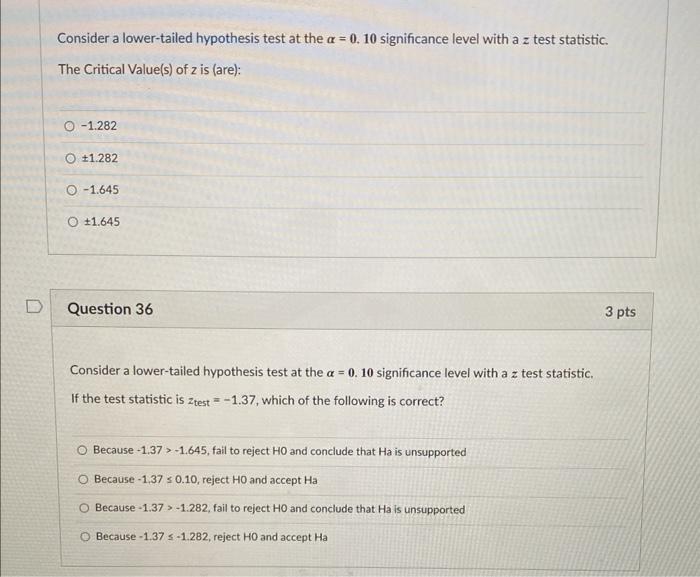 Solved Consider a lower-tailed hypothesis test at the α=0.10 | Chegg.com