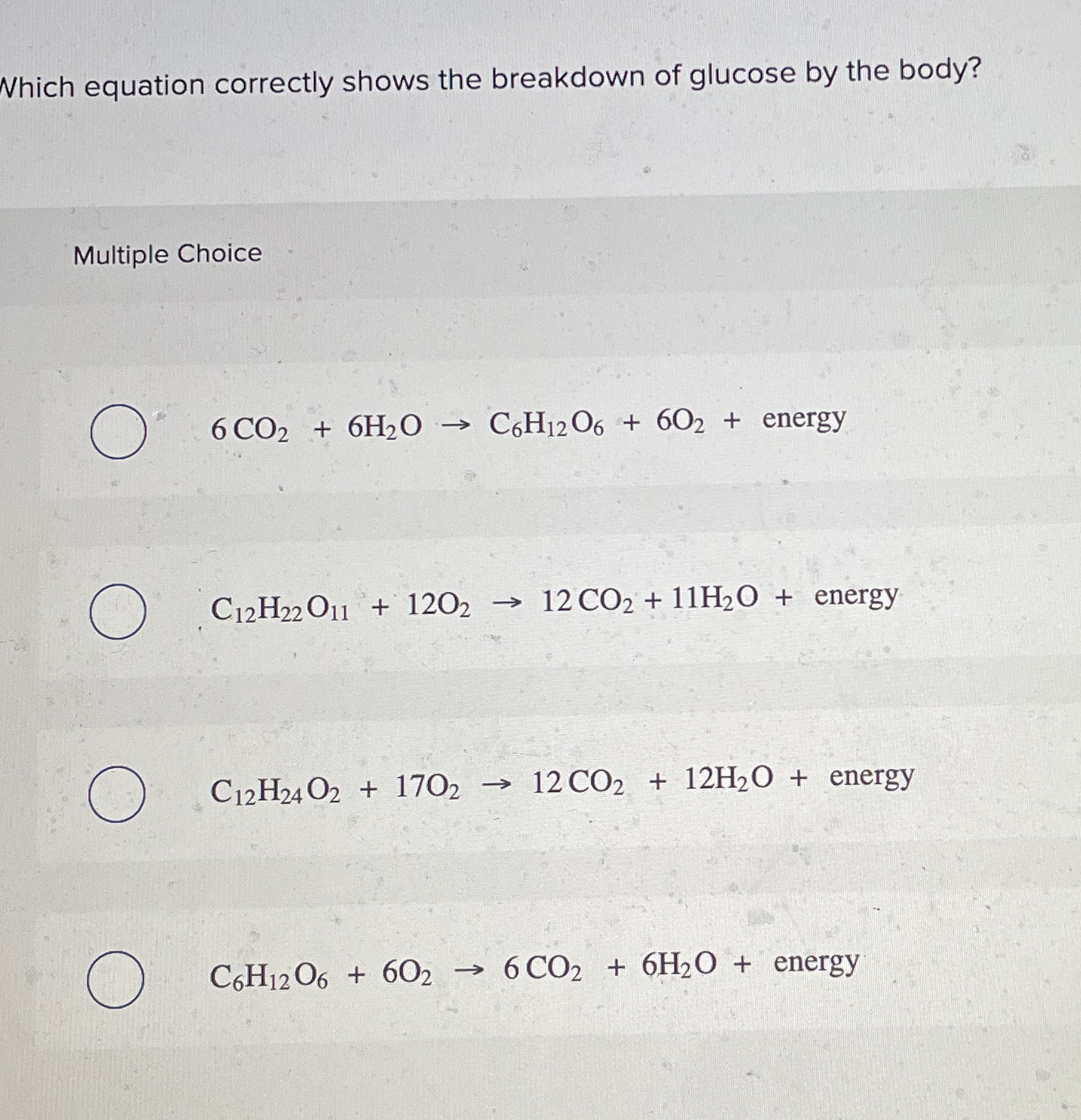 Solved Which equation correctly shows the breakdown of | Chegg.com