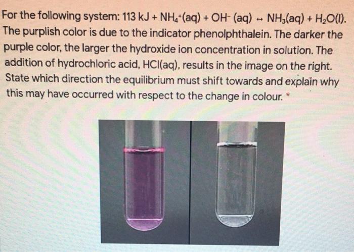 Solved For the following system: CoCl2-(aq) (blue) + 6 | Chegg.com