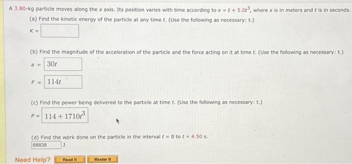 Solved 3.80- kg particle moves along the x axis, Its | Chegg.com