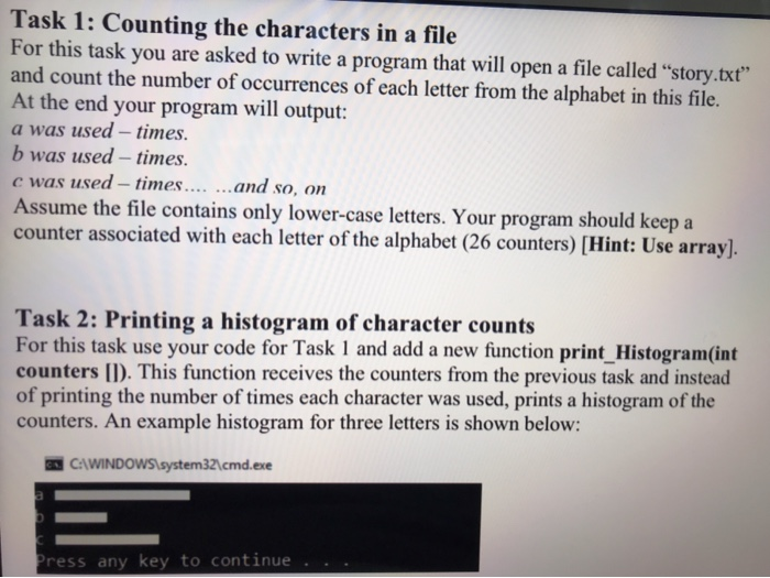 Solved Task 1: Counting the characters in a file For this | Chegg.com