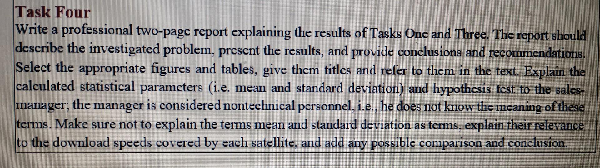 Task Four Write a professional two-page report | Chegg.com