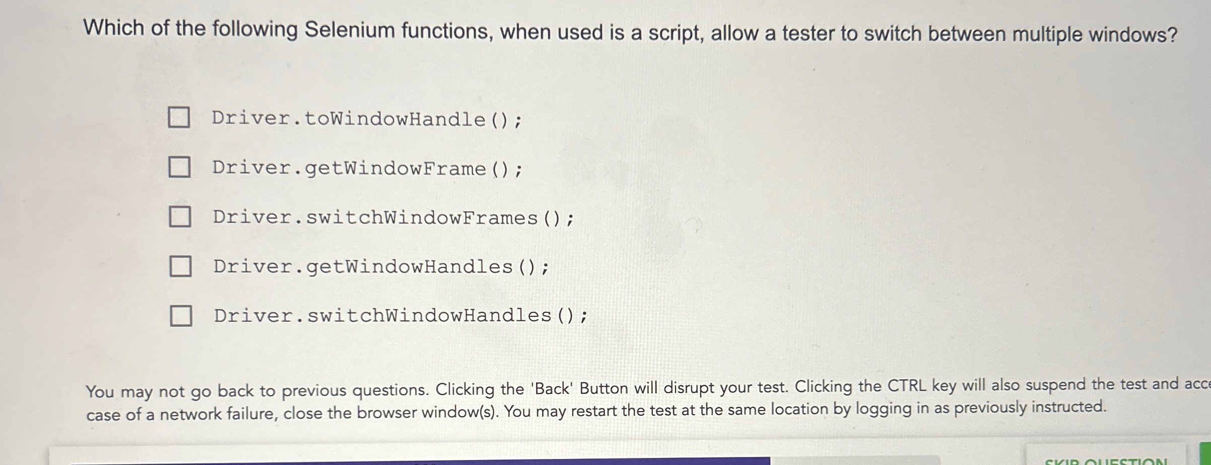 Solved Which of the following Selenium functions, when used | Chegg.com