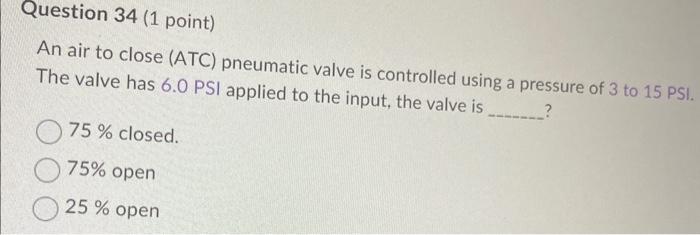 Solved An air to close (ATC) pneumatic valve is controlled | Chegg.com