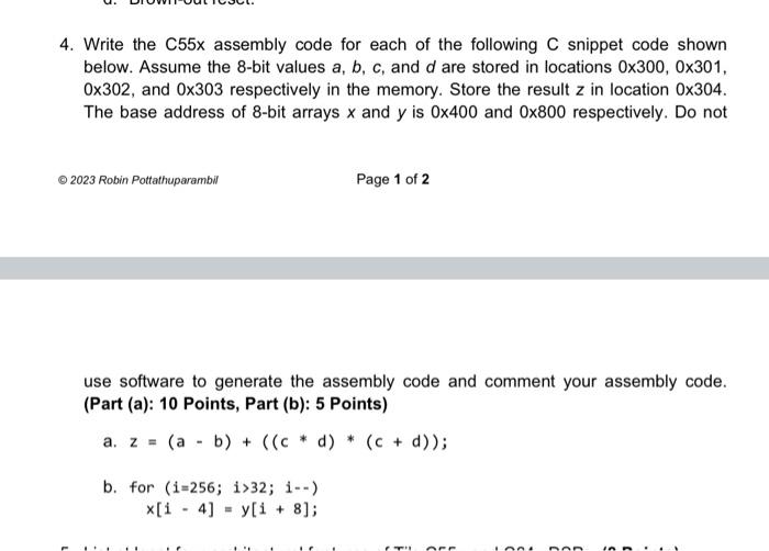 Solved 4. Write the C55x assembly code for each of the | Chegg.com