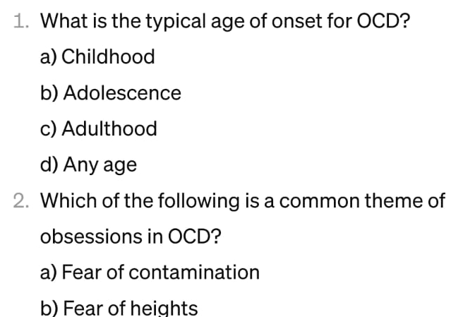 Solved What Is The Typical Age Of Onset For Ocda