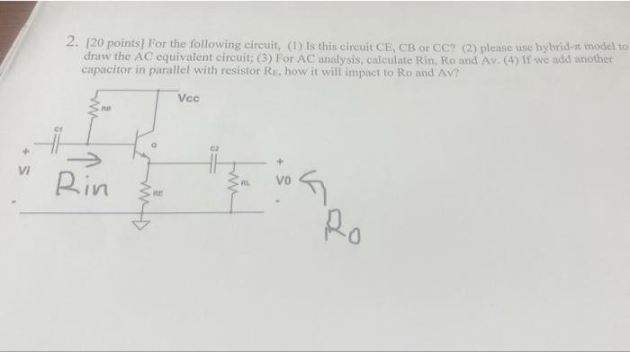 Solved draw the AC equivalent circuit; (3) For AC analysis, | Chegg.com