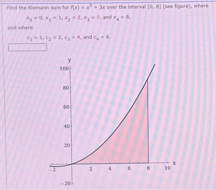 Solved Find the Riemann sum for f(x)=x2+3x over the interval | Chegg.com
