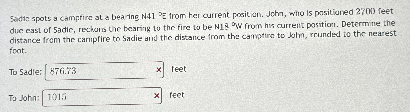 Solved Sadie spots a campfire at a bearing N41°E ﻿from her | Chegg.com