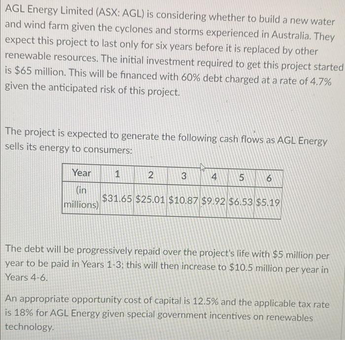 AGL Energy Limited (ASX: AGL) is considering whether | Chegg.com