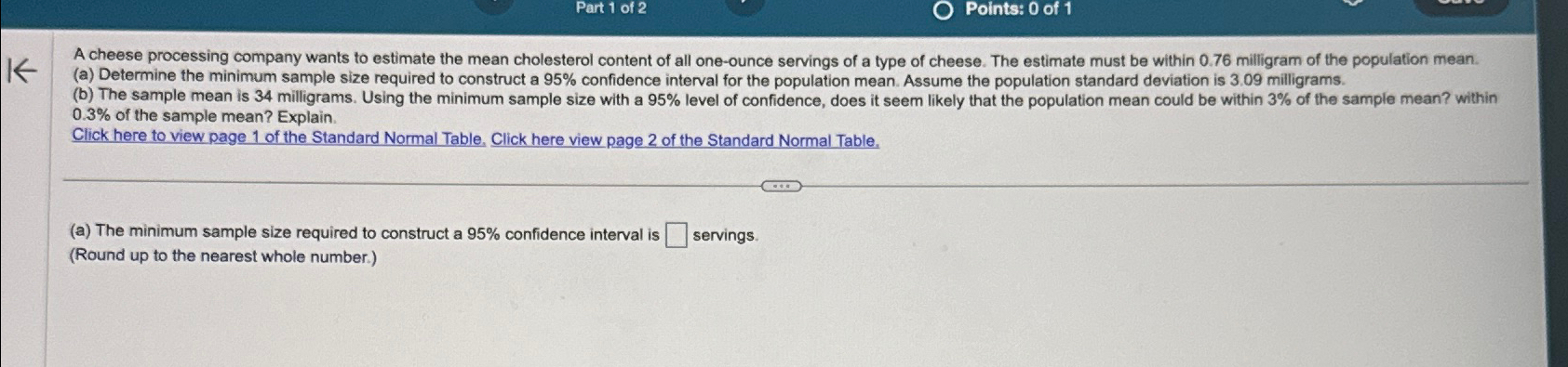 Solved Part 1 ﻿of 2Points: 0 ﻿of 1(a) ﻿Determine the minimum | Chegg.com