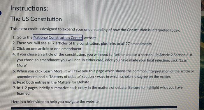 Instructions: The US Constitution This extra credit | Chegg.com