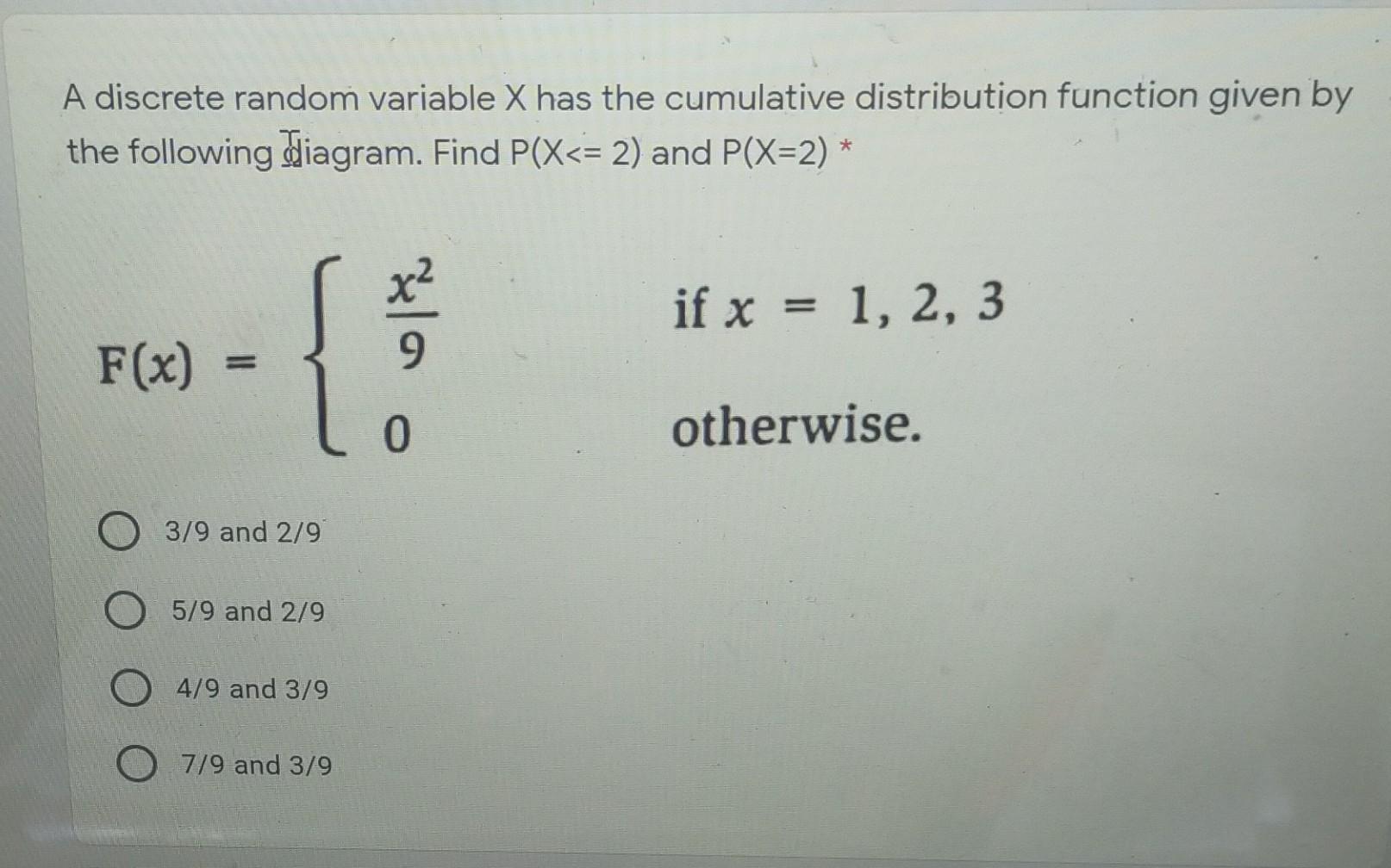Solved A discrete random variable X has the cumulative | Chegg.com