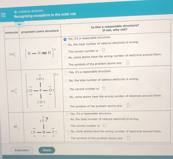 Solved CHEMICAL BONDING Recognizing exceptions to the octet | Chegg.com