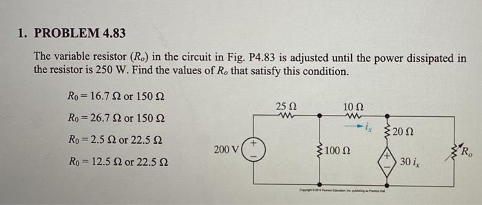 Solved 1. PROBLEM 4.83 The variable resistor (R.) in the | Chegg.com