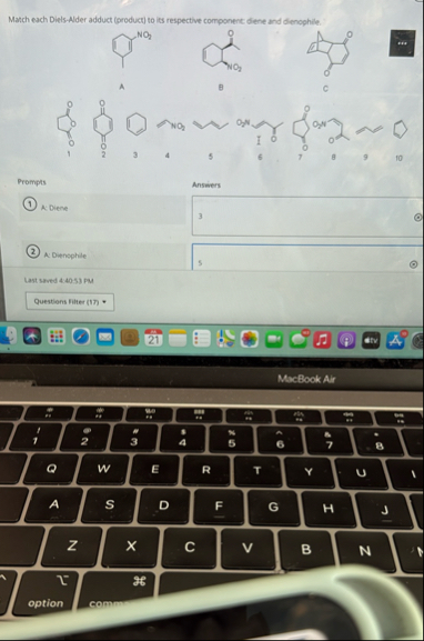 Match each Diels-Alder adduct (product) ﻿to its | Chegg.com
