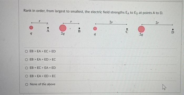 Solved Rank in order, from largest to smallest, the electric | Chegg.com