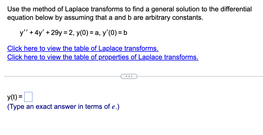 Solved Use the method of Laplace transforms to find a | Chegg.com