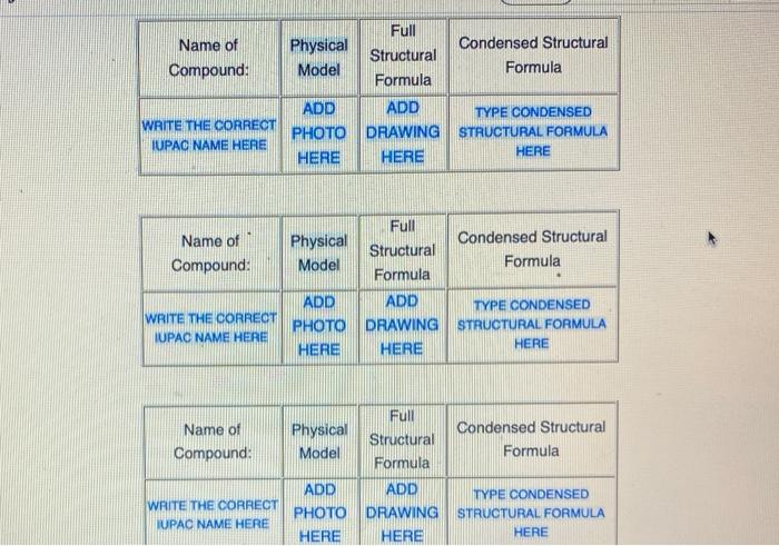 Solved Name of Compound: Physical Model Full Structural | Chegg.com