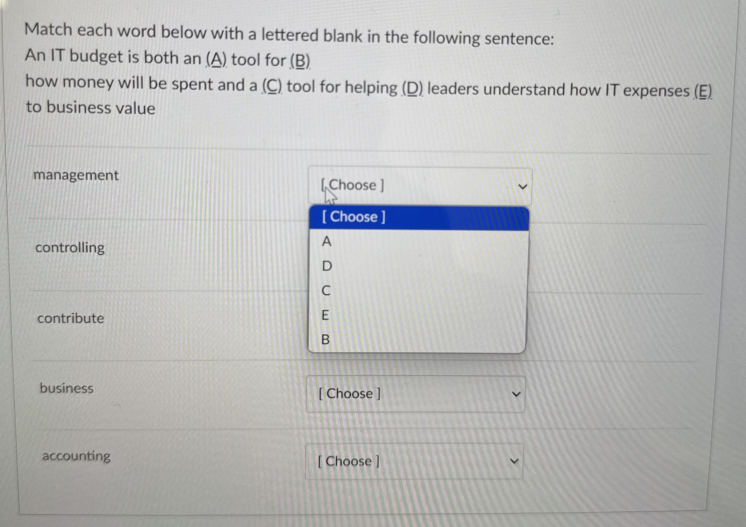 Solved Match each word below with a lettered blank in the | Chegg.com