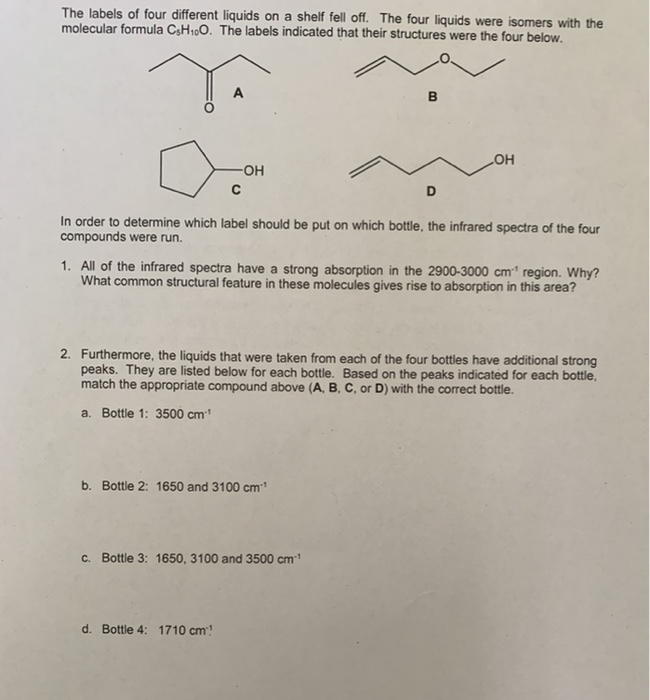 Solved The labels of four different liquids on a shelf fell | Chegg.com
