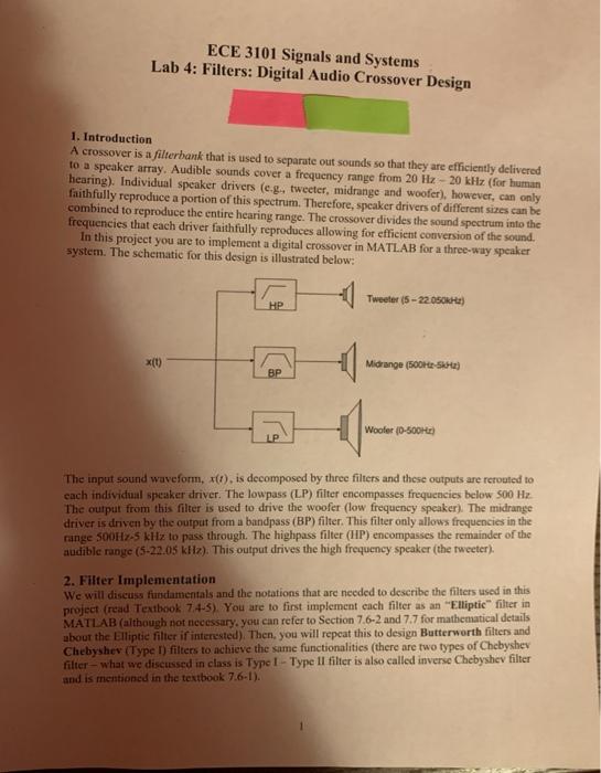 ECE 3101 Signals and Systems Lab 4: Filters: Digital | Chegg.com