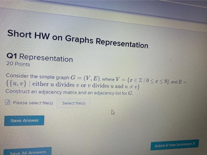 Solved Short HW on Graphs Representation Q1 Representation | Chegg.com