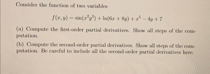 Solved Consider the function of two variables f(x, y) = | Chegg.com