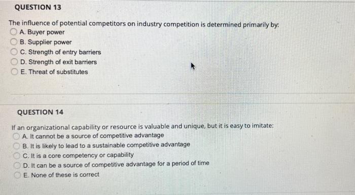 Solved QUESTION 13 The influence of potential competitors on | Chegg.com