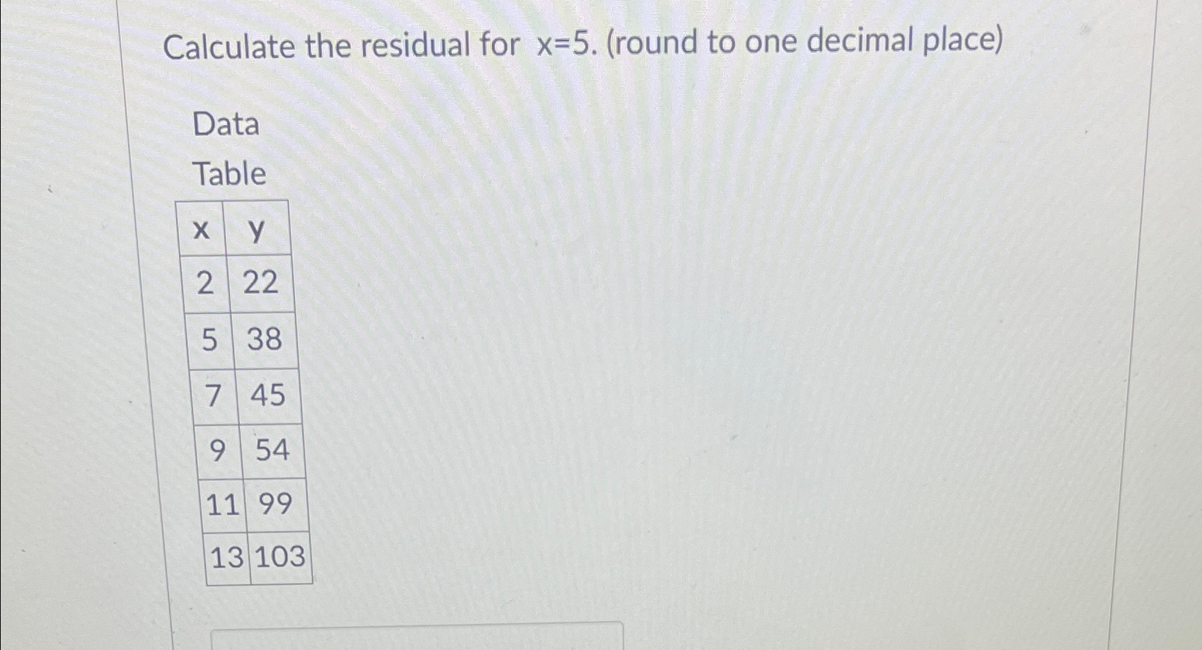 Solved Calculate the residual for x=5. (round to one decimal | Chegg.com