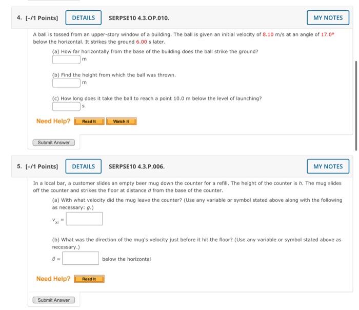 A ball is tossed from an upper-story window of a | Chegg.com