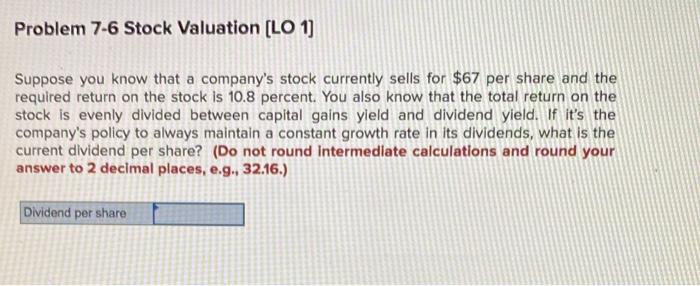 Solved Problem 7-6 Stock Valuation (LO 1) Suppose you know | Chegg.com