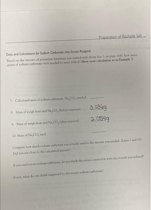 Solved Preparation of Rochelle Salt Data and Calculations | Chegg.com