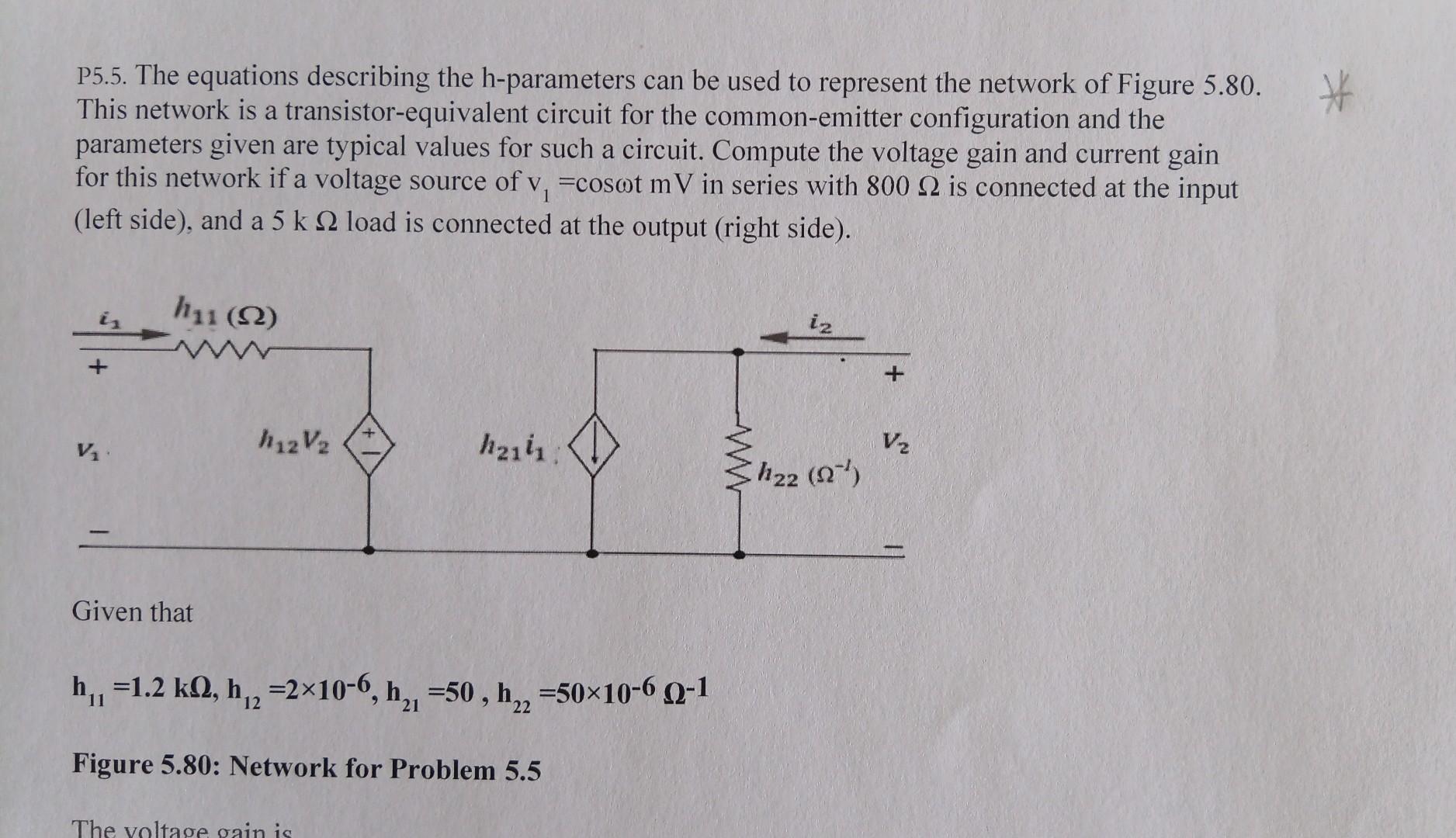 Solved P5.5. The equations describing the h-parameters can | Chegg.com
