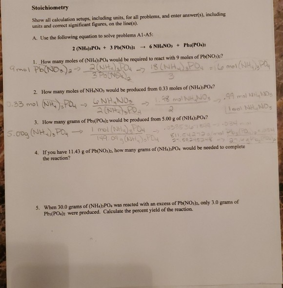 Solved Stoichiometry Show all calculation setups, including | Chegg.com