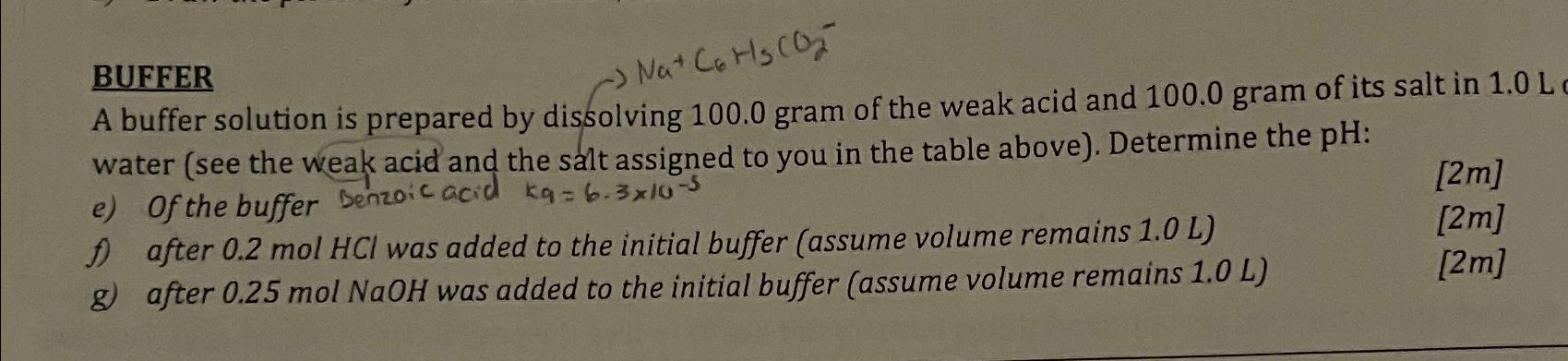 Solved BUFFERNa4+C6H5CO2-A buffer solution is prepared by | Chegg.com