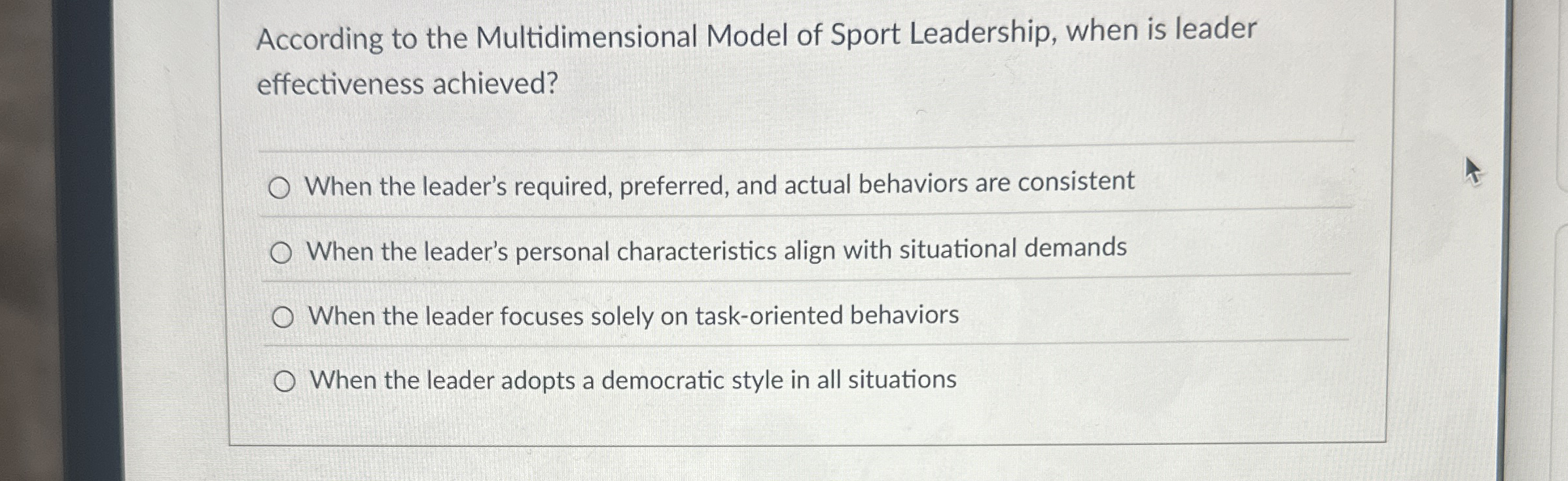 According to the Multidimensional Model of Sport | Chegg.com