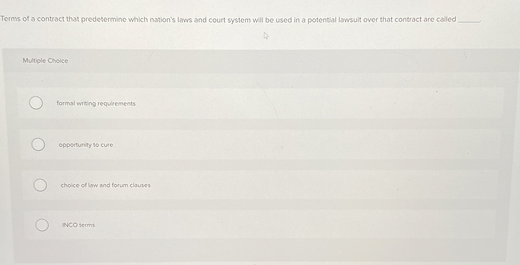 Solved Terms of a contract that predetermine which nation's | Chegg.com