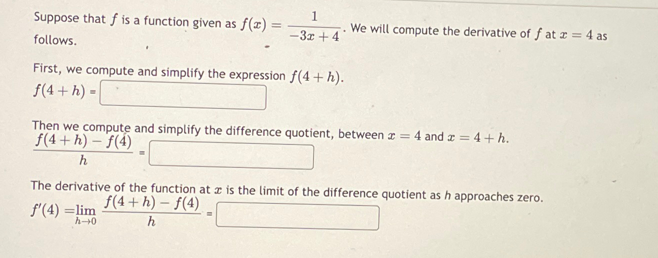 Solved Suppose that f ﻿is a function given as f(x)=1-3x+4. | Chegg.com