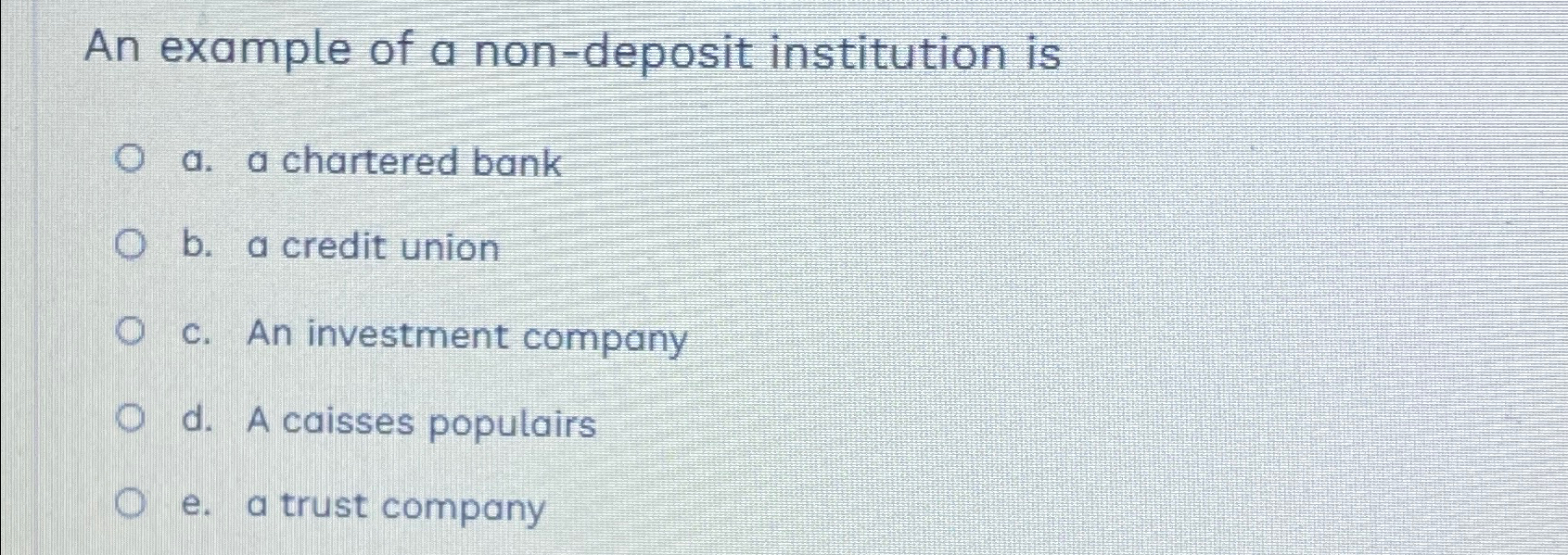 Solved An example of a non-deposit institution isa. ﻿a | Chegg.com