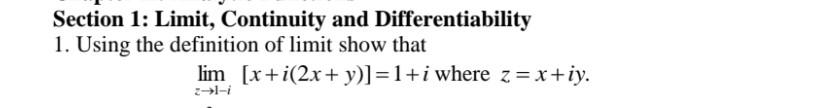 Solved Section 1: Limit, Continuity and Differentiability 1. | Chegg.com