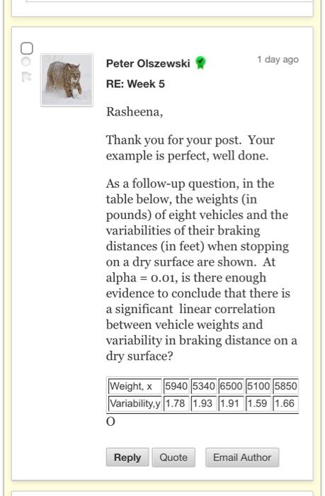 Solved 1 day ago Peter Olszewski RE: Week 5 Rasheena, Thank | Chegg.com