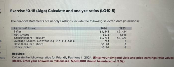 Exercise 10−18 (Algo) Calculate and analyze ratios | Chegg.com Exercise 10−18 (Algo) Calculate and analyze ratios | Chegg.com