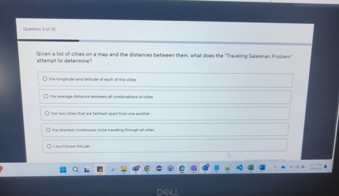 Solved Question 3 ﻿of 15Given a list of cities on a map and | Chegg.com