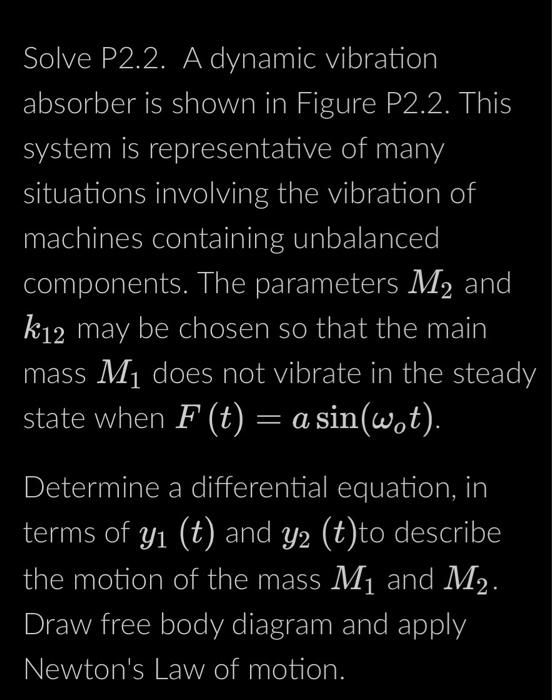 Solved Solve P2.2. A dynamic vibration absorber is shown in | Chegg.com