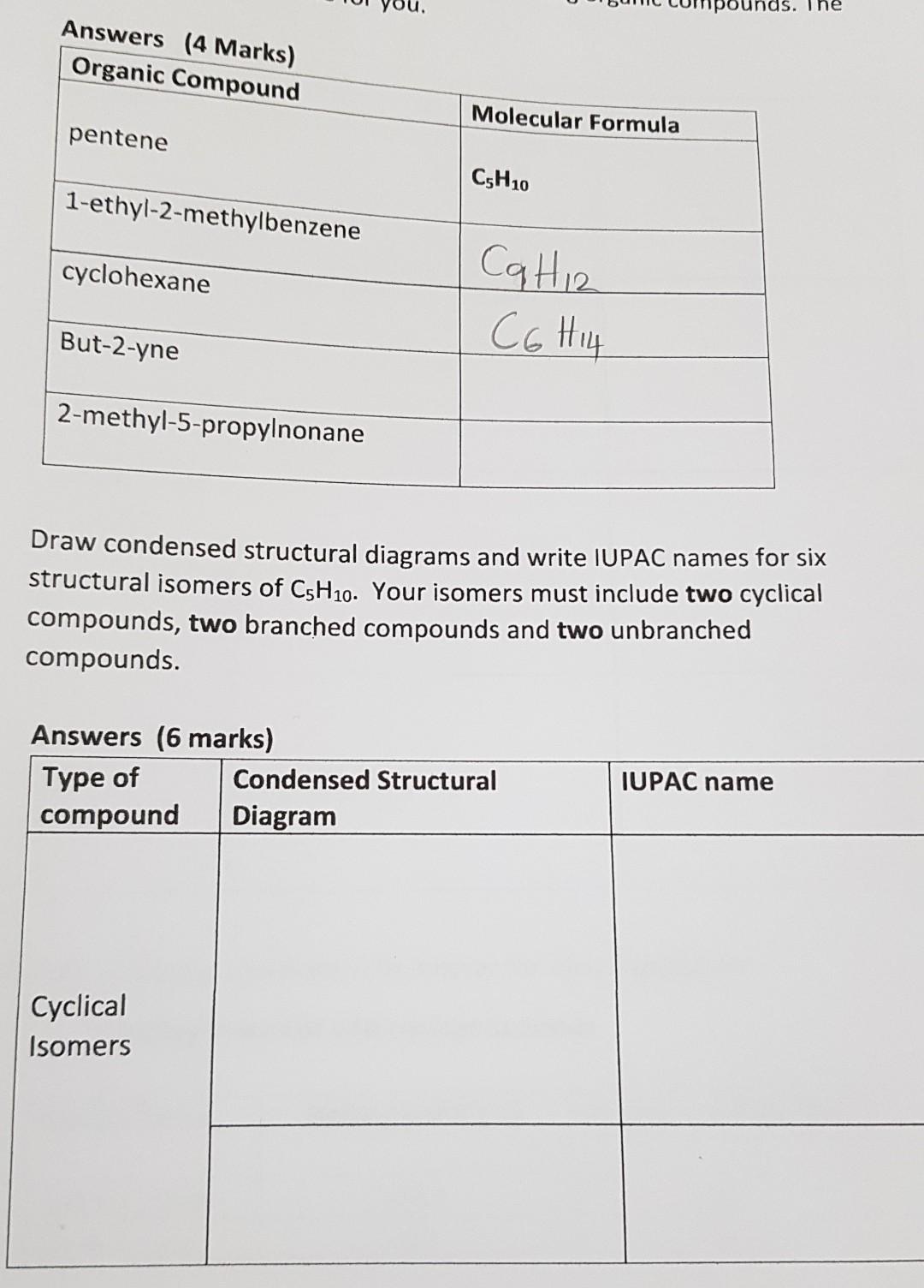 Solved Draw condensed structural diagrams and write IUPAC | Chegg.com